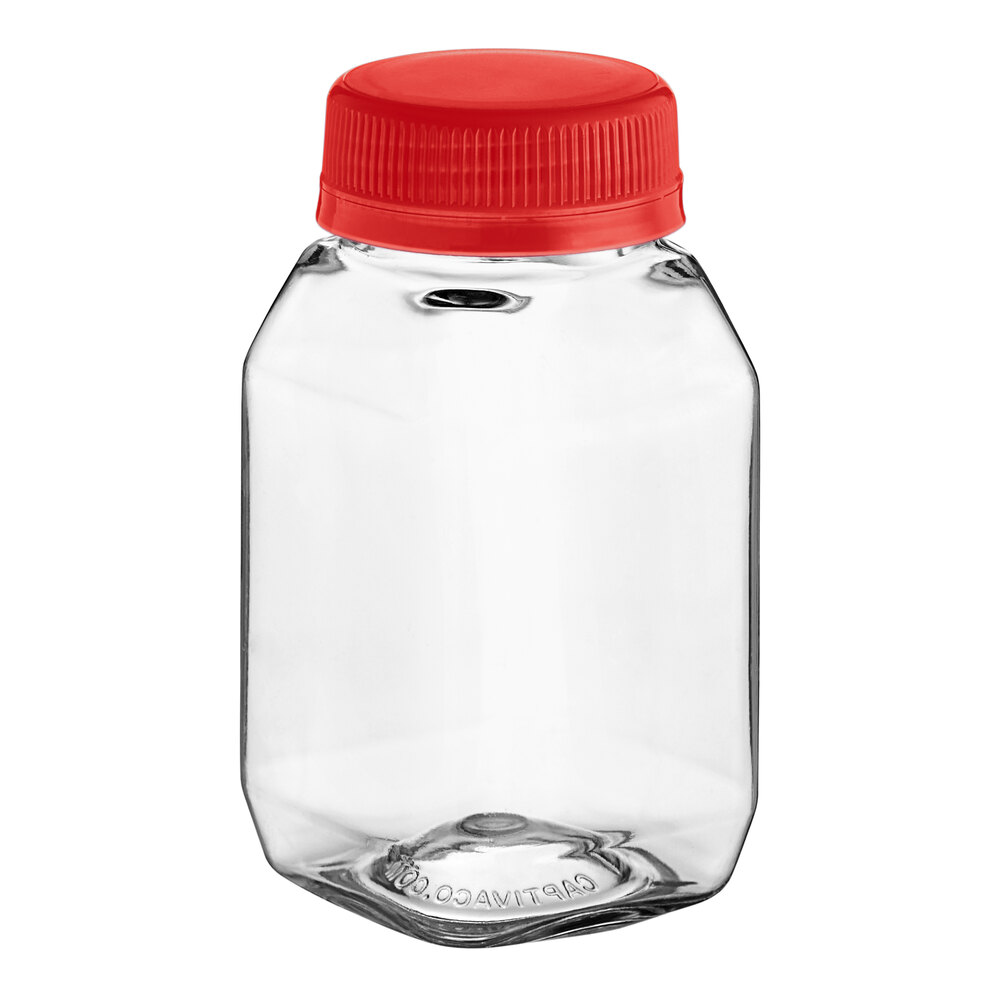 Captiva Containers 4 oz. Square PET Clear Energy Bottle with Red Lid ...