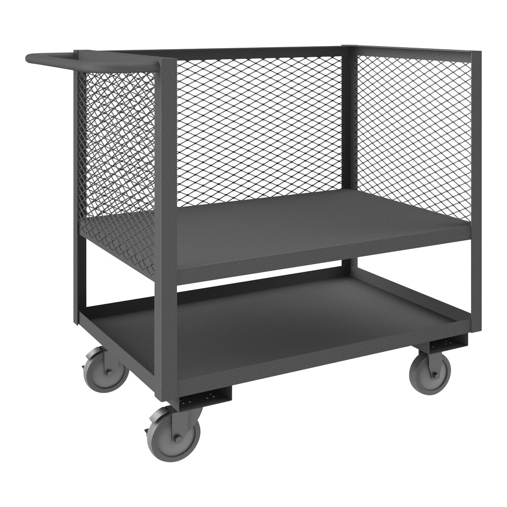 Durham Mfg 24" x 36" 14 Gauge Steel Low-Deck Truck with 1 Fixed 3-Sided Mesh Shelf with 5 ...