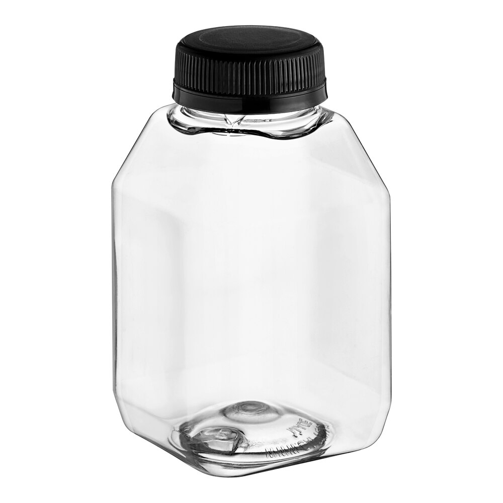 Captiva Containers 8 oz. Square PET Clear Juice Bottle with Black Lid ...
