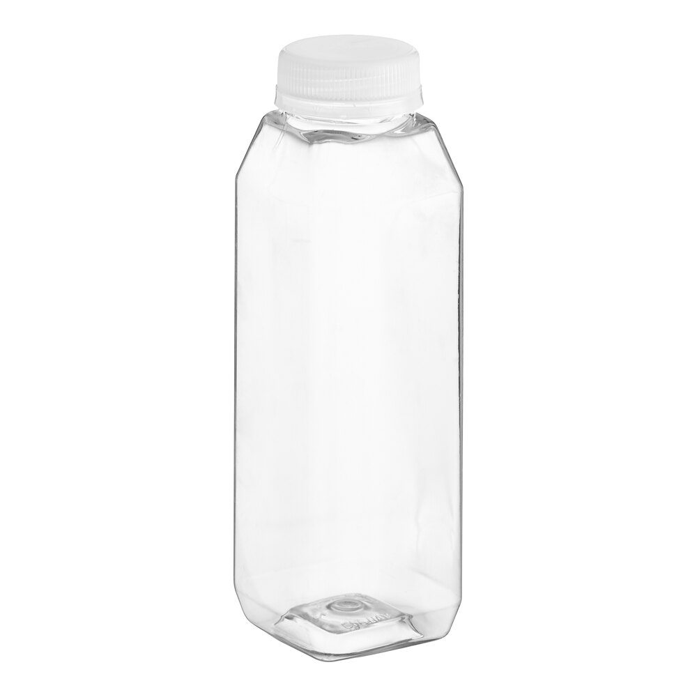 Captiva Containers 10 oz. Square PET Clear Juice Bottle with Clear Lid ...