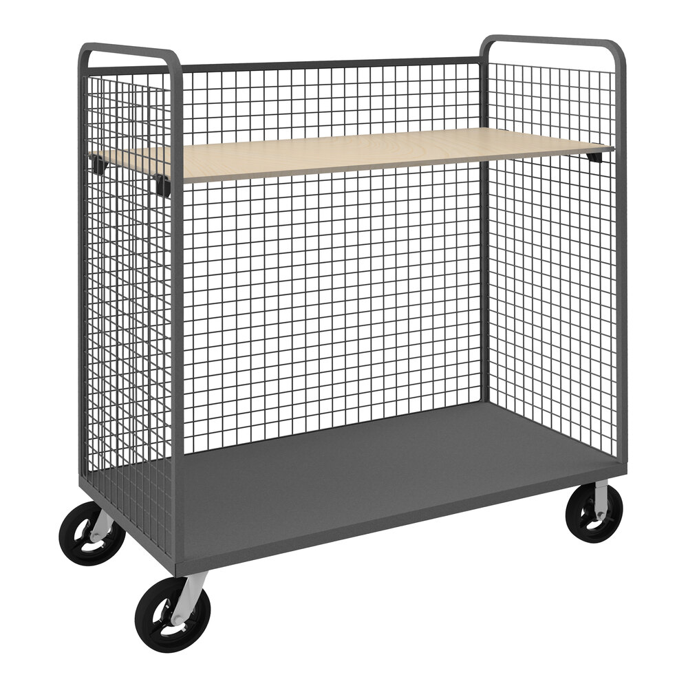 Durham Mfg 30" x 48" 14 Gauge Steel 3-Sided Wire Cart with 1 Adjustable ...