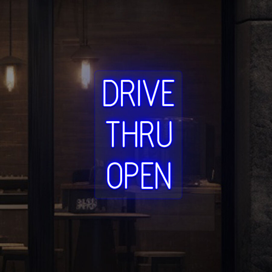 Crazy Neon 20" x 14" Blue LED "Drive Thru Open" Sign CNUS010406