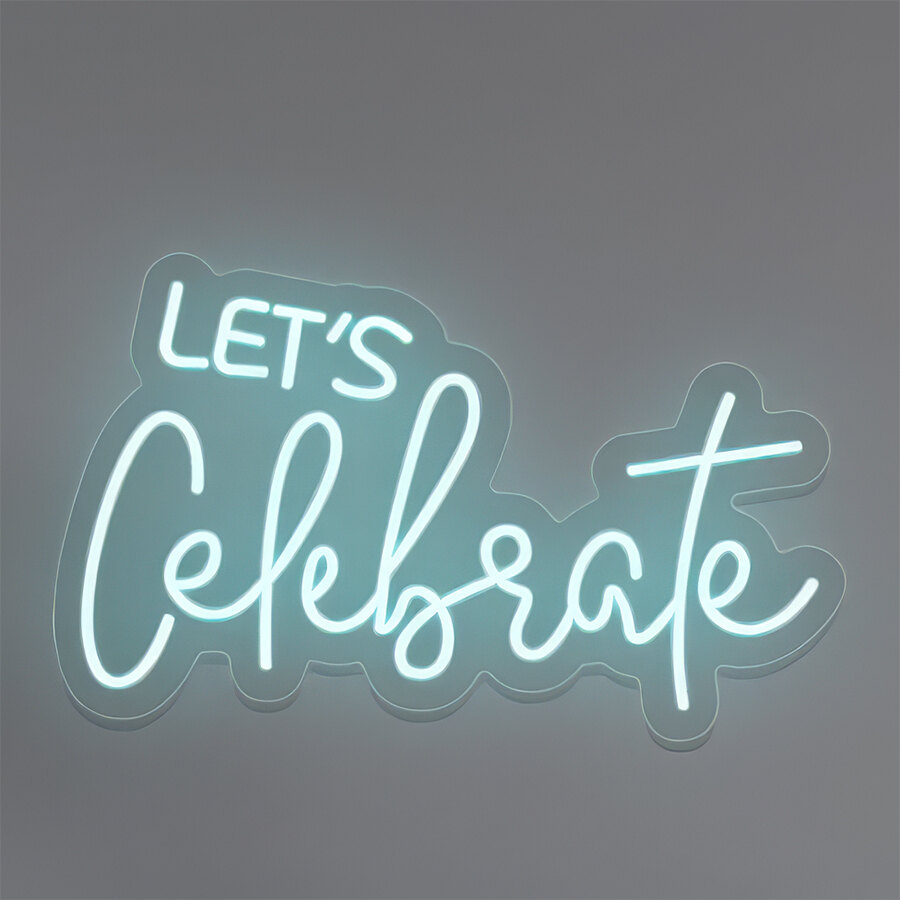 Crazy Neon 26" x 16" Ice Blue LED "Let's Celebrate" Sign CNUS027883