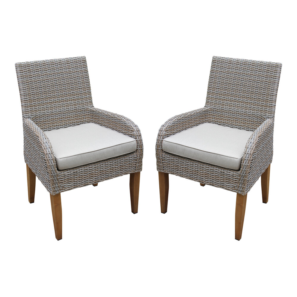 Outdoor Interiors Teak and Ash Wicker Dining Chair with Gray Sunbrella ...
