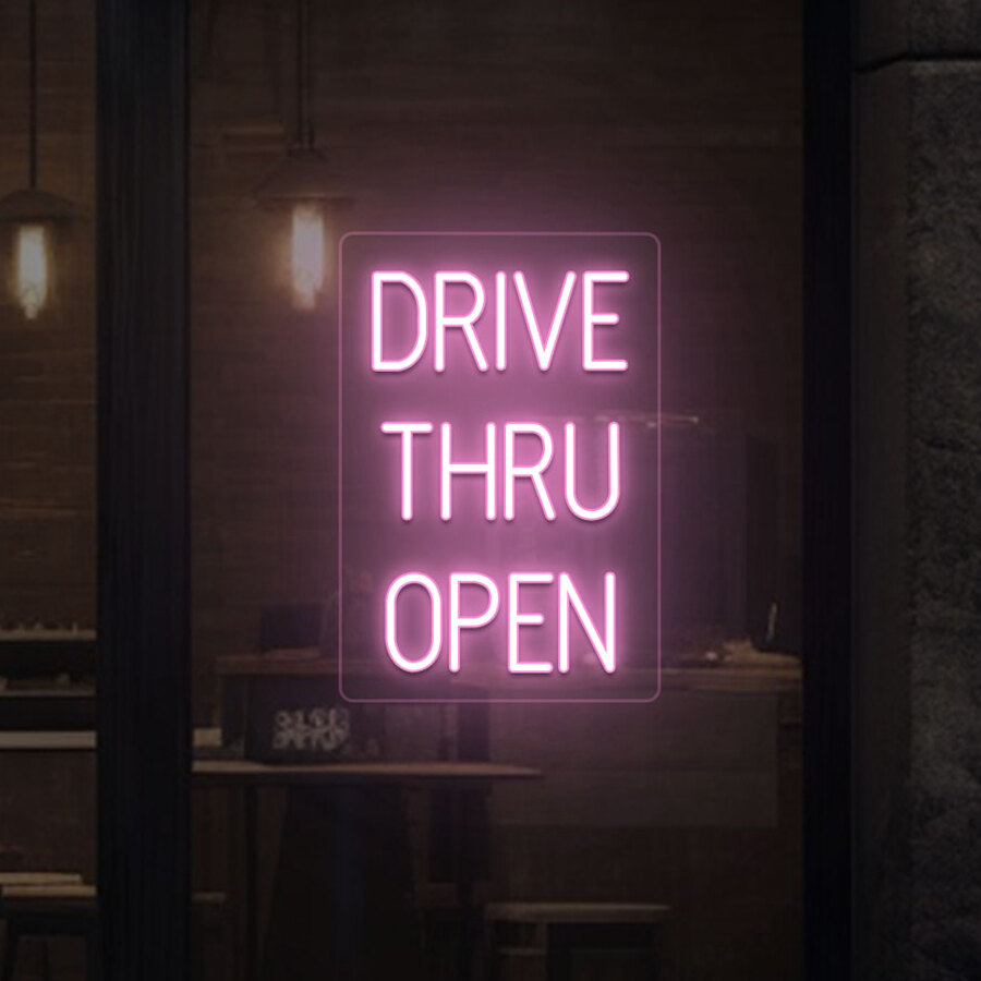 Crazy Neon 40" x 29" Pink LED "Drive Thru Open" Sign CNUS010400