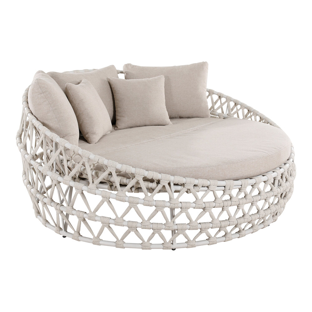 Outdoor Interiors 63" Round Linen Rope Daybed with Gray Olefin Cushions