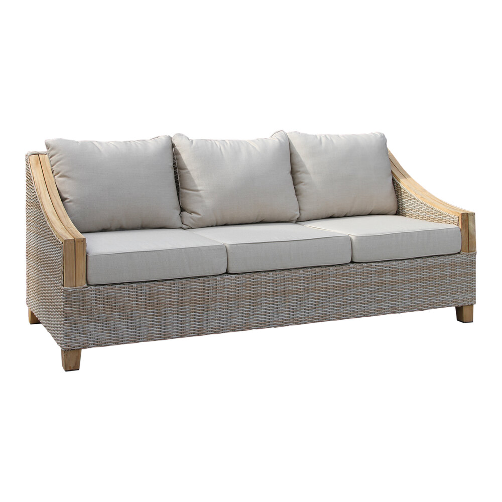 Outdoor Interiors Teak and Ash Wicker 3-Seater Sofa