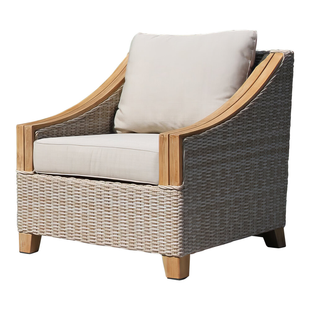 Outdoor Interiors Teak and Ash Wicker Arm Chair with White Sunbrella ...