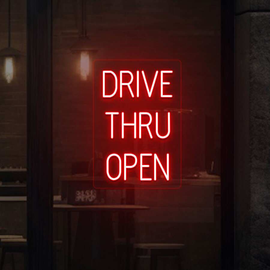 Crazy Neon 30" x 21" Red LED "Drive Thru Open" Sign CNUS010395