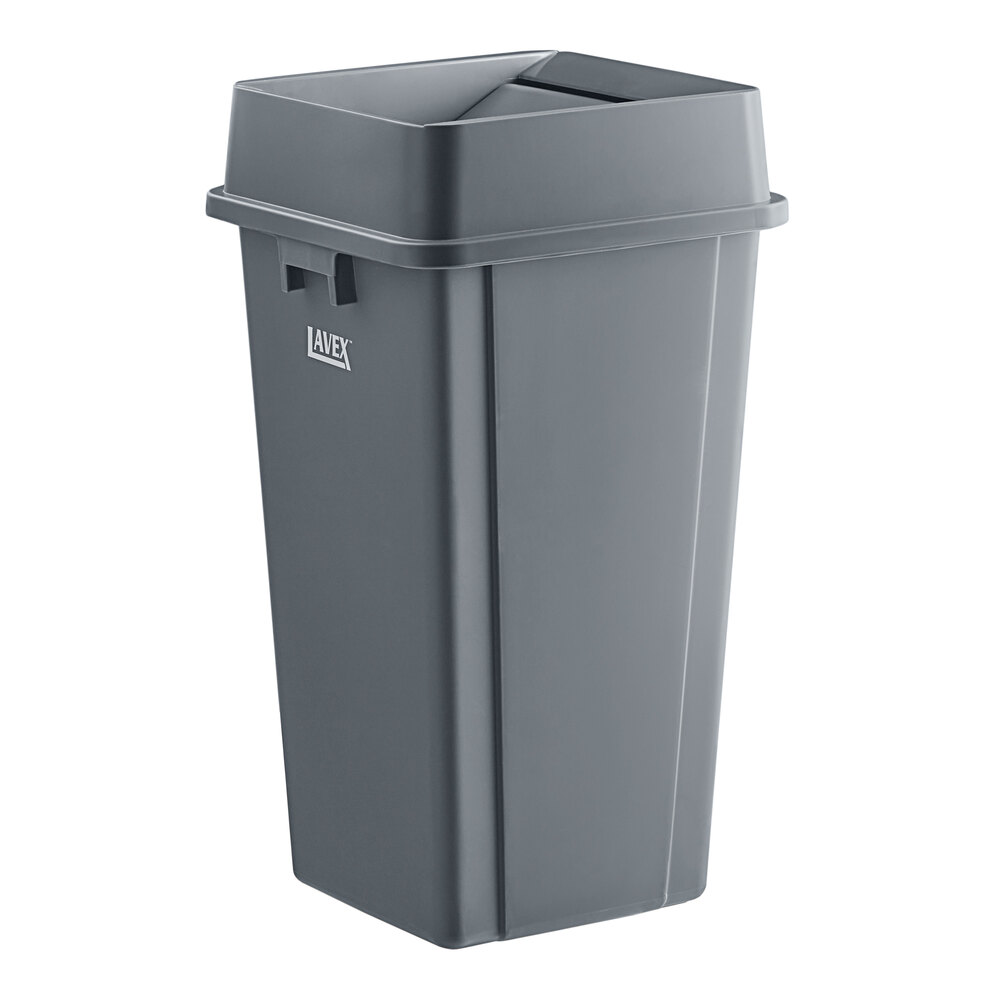 Lavex 25 Gallon Gray Square Trash Can with Drop Shot Lid