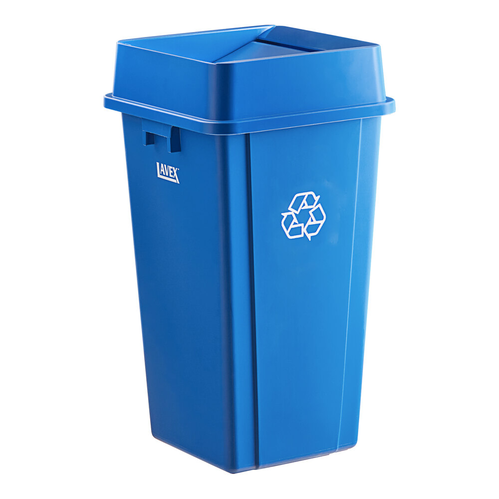 Lavex 25 Gallon Blue Square Recycling Can with Drop Shot Lid