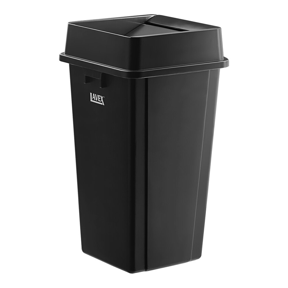 Lavex 25 Gallon Black Square Trash Can with Drop Shot Lid