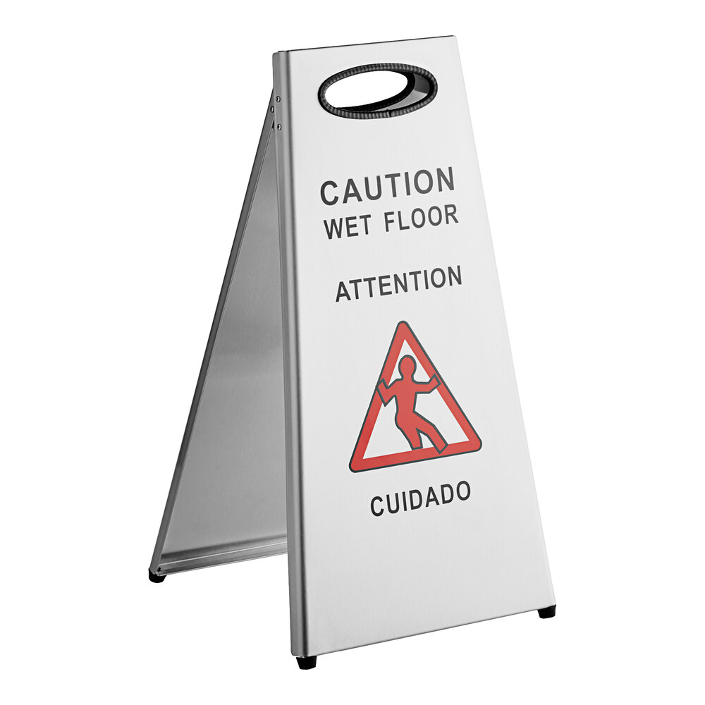 Lavex 24 1/2" Stainless Steel Caution Wet Floor Sign