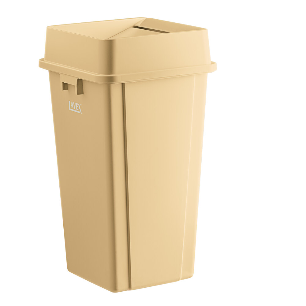 Lavex 25 Gallon Beige Square Trash Can with Drop Shot Lid