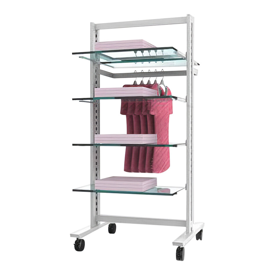 UDIZINE Vertik 26" x 56" White Mobile 1-Section 2-Way Retail Clothing ...