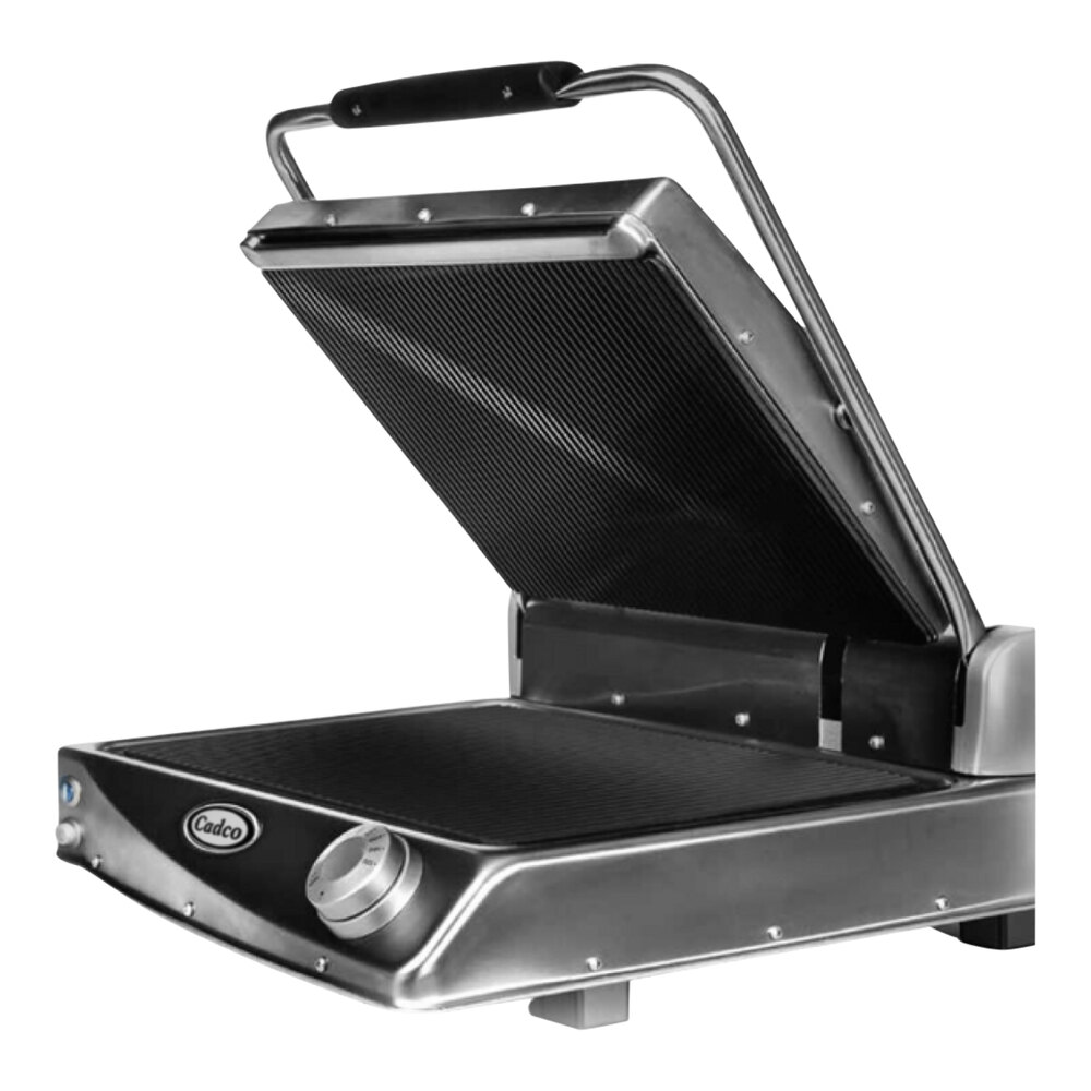 Cadco CPG-BBQ Jumbo Glass Panini Grill with Grooved Plates - 15 3/4" x ...