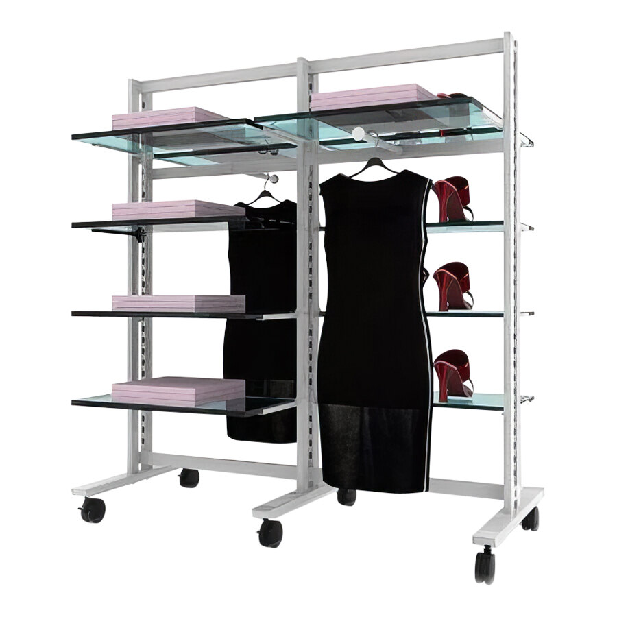 UDIZINE Vertik 52" x 56" White Mobile 2-Section 2-Way Retail Clothing ...