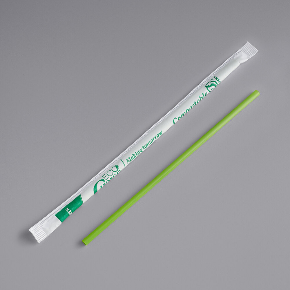 EcoChoice 7 3/4" Green Jumbo Compostable Wrapped PLA Straw - 2,400/Pack