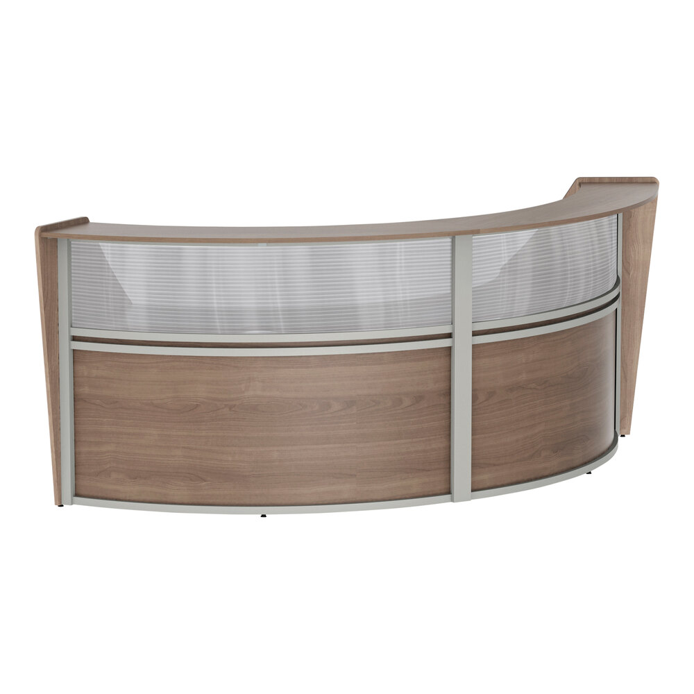 Linea Italia 124 1/4" x 49" x 46" Walnut Laminate 2 Panel Curved Reception Desk / Counter with ...
