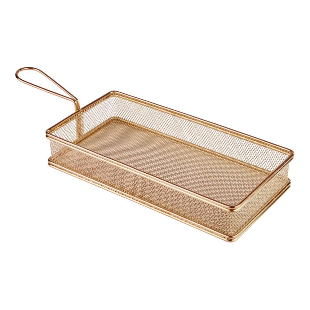 APS Snackholder 10" x 5" x 2" Rectangular Gold Stainless Steel Fry Basket