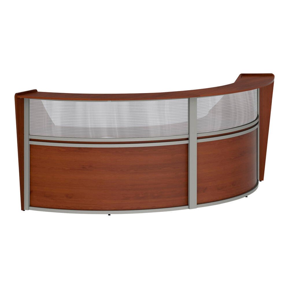 Linea Italia 124 1/4" x 49" x 46" Cherry Laminate 2 Panel Curved Reception Desk / Counter with ...