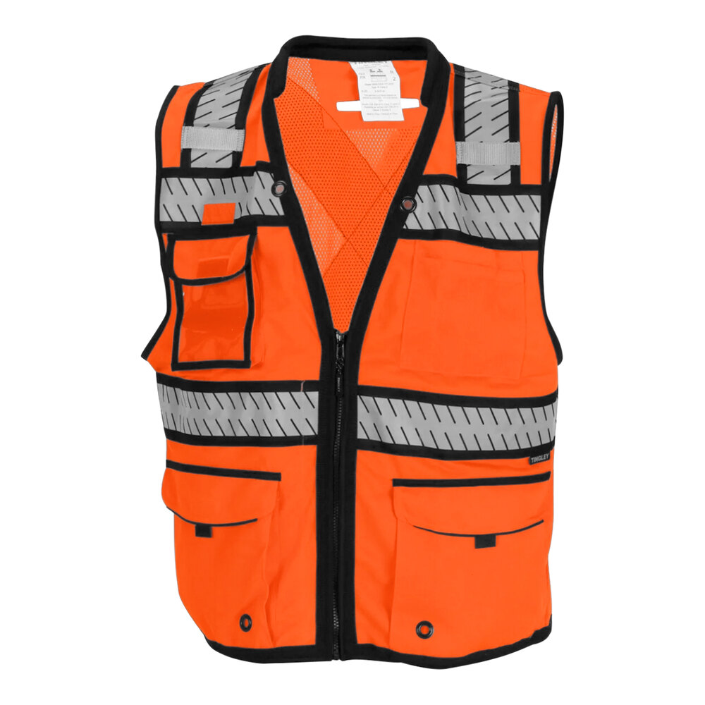 Tingley Type R Class 2 Hi-Vis Orange Surveyor's Mesh Safety Vest with X ...