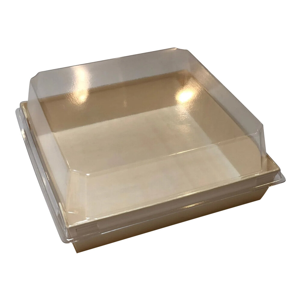 VerTerra 4 5/8" Square Balsa Wood Covered Tray with Transparent PET Lid ...