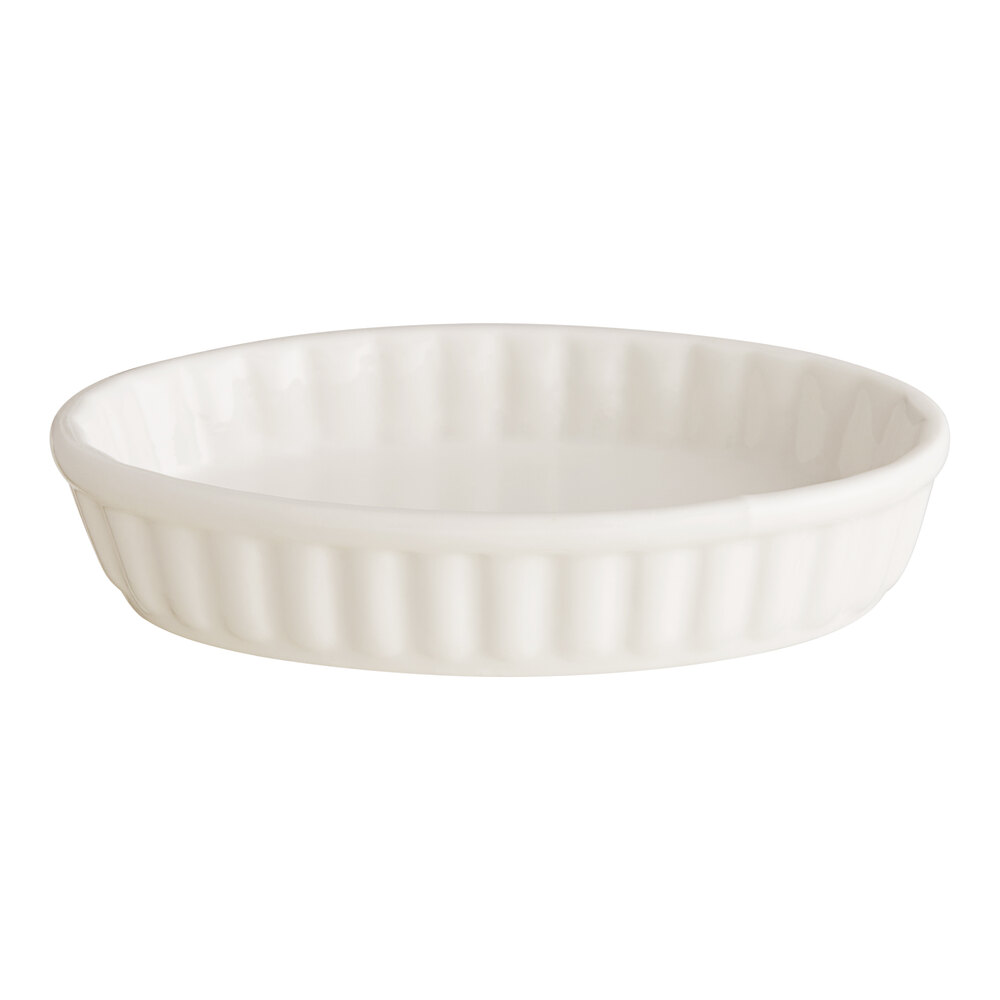 Acopa 6 oz. Oval Ivory Fluted Porcelain Souffle / Creme Brulee Dish ...
