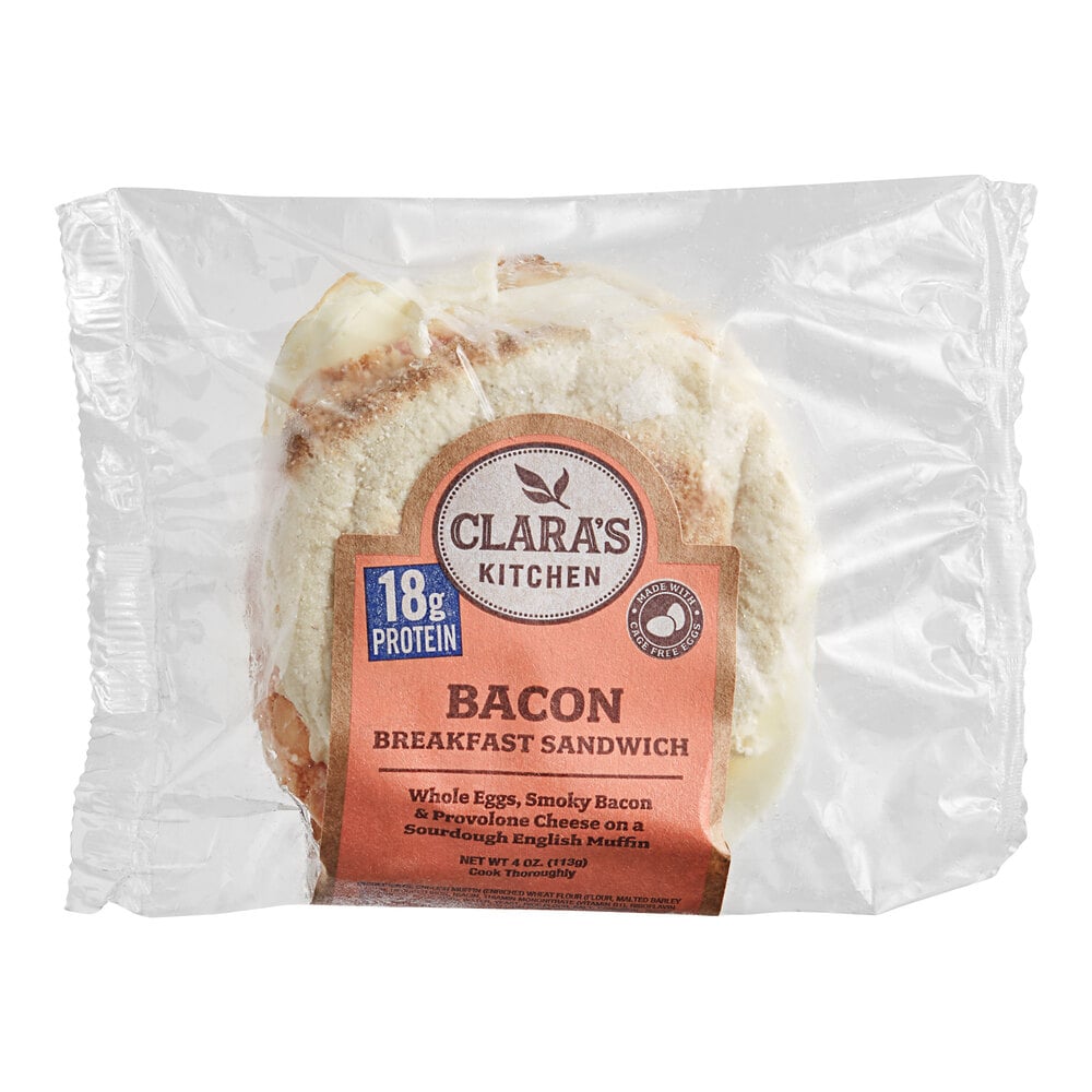Clara's Kitchen Bacon Breakfast Sandwich 4 oz. - 12/Case