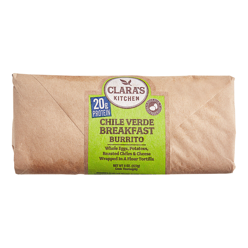 Clara's Kitchen Chile Verde Breakfast Burrito 8 oz. - 12/Case