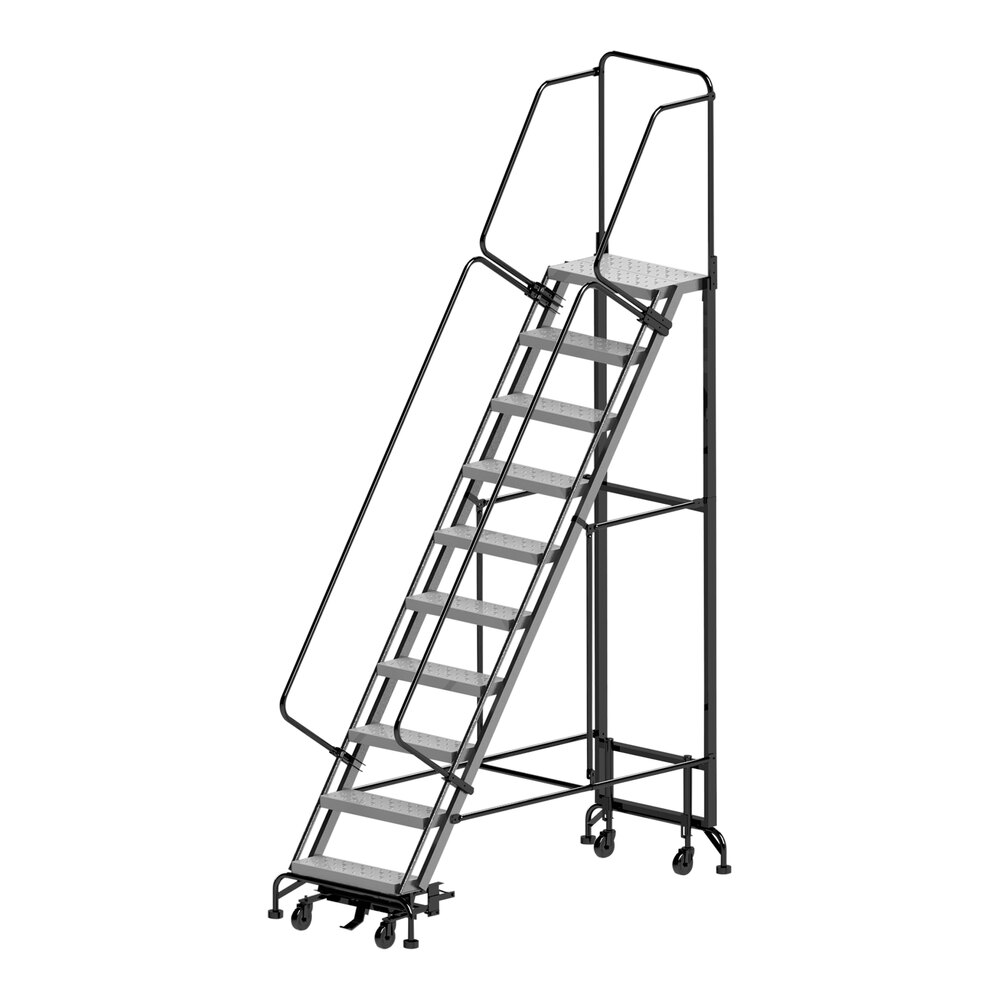 Ballymore Hybrid 10-Step Gray Steel All-Direction Rolling Safety Ladder ...