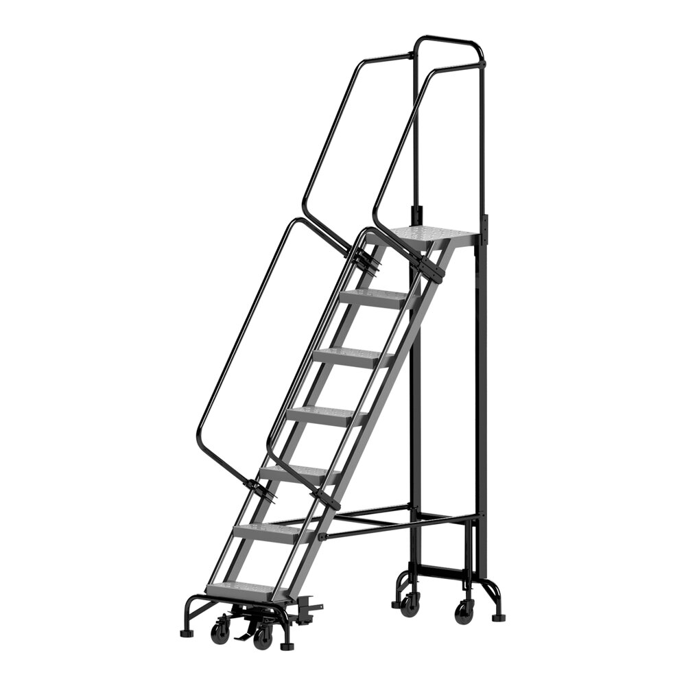 Ballymore Hybrid 7-Step Gray Steel All-Direction Rolling Safety Ladder ...