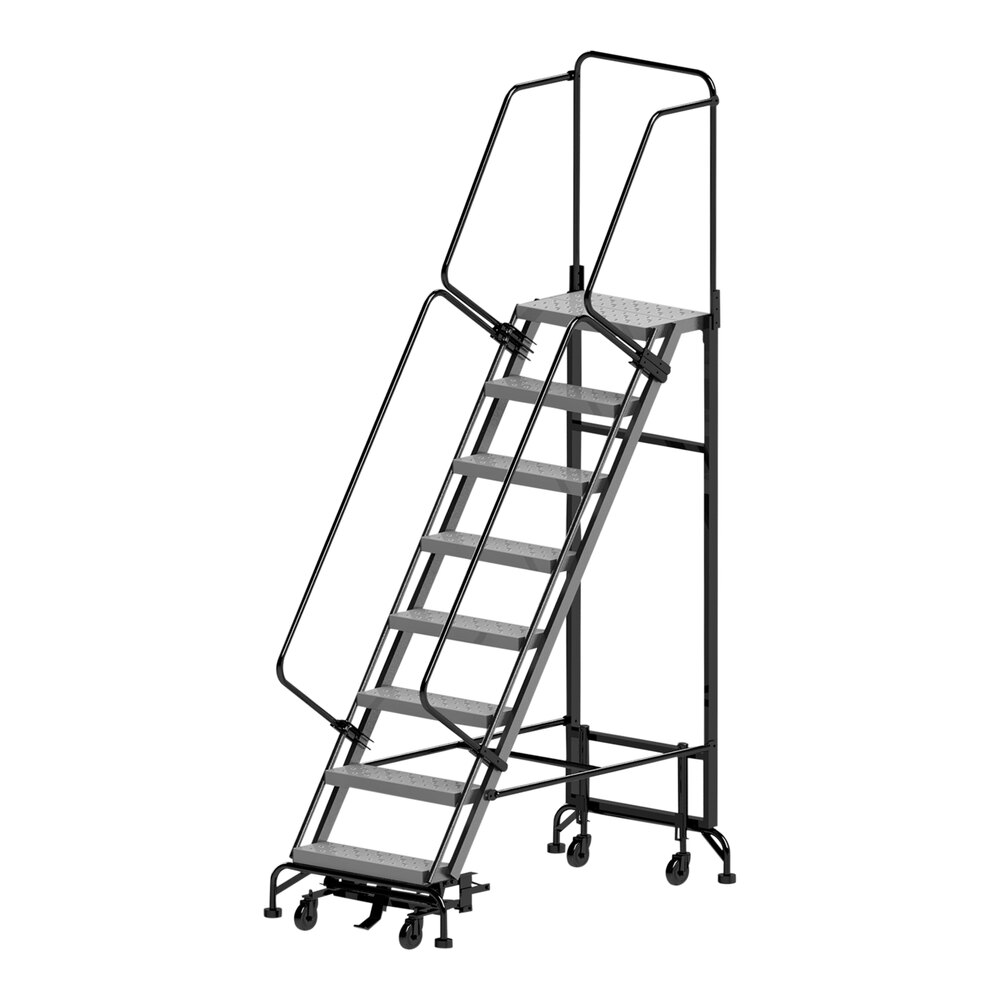 Ballymore Hybrid 8-Step Gray Steel All-Direction Rolling Safety Ladder ...