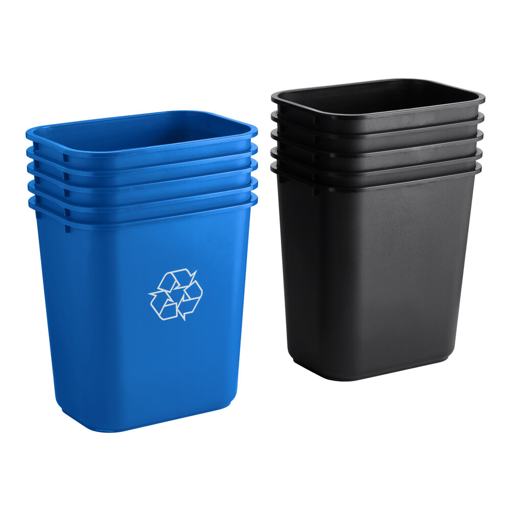 Lavex 28 Qt. / 7 Gallon Black and Blue Rectangular Wastebasket / Trash ...