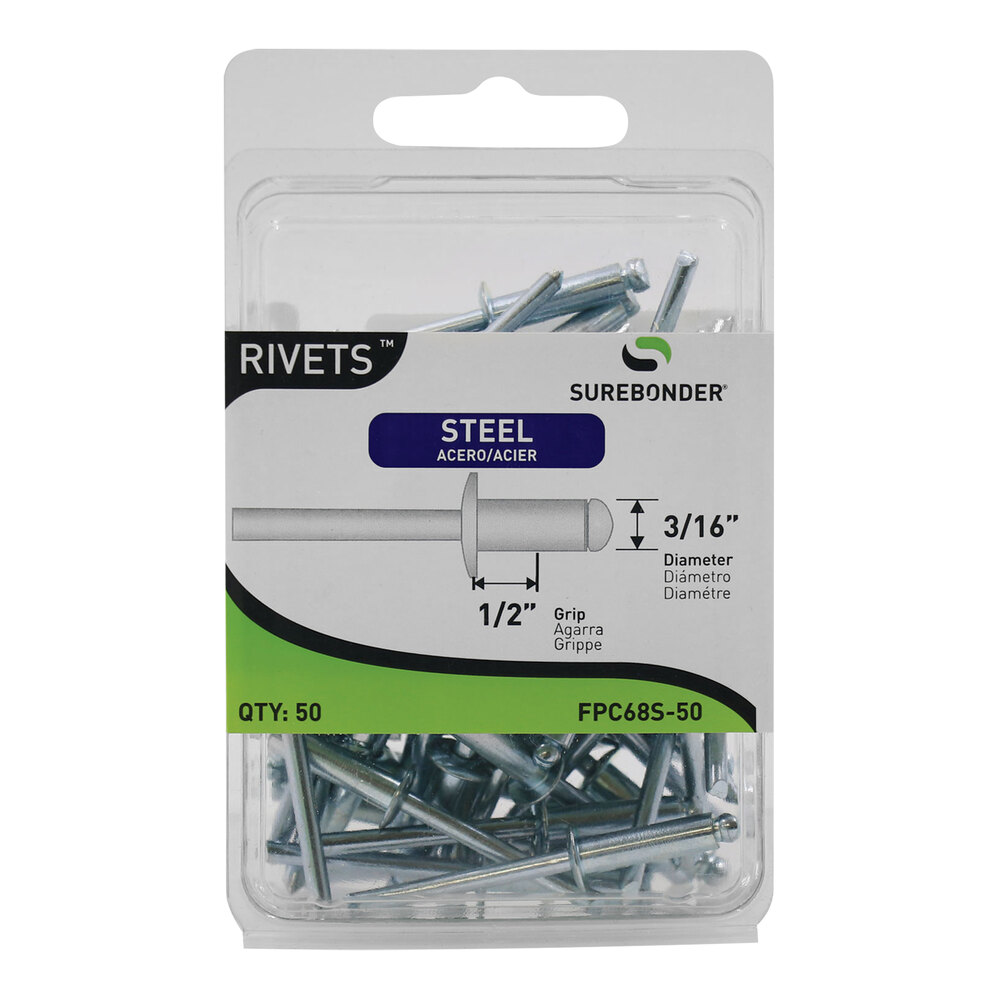 Surebonder 3/16" x 1/2" Heavy-Duty Steel Rivet 50-Count FPC68S-50 - 50/Case