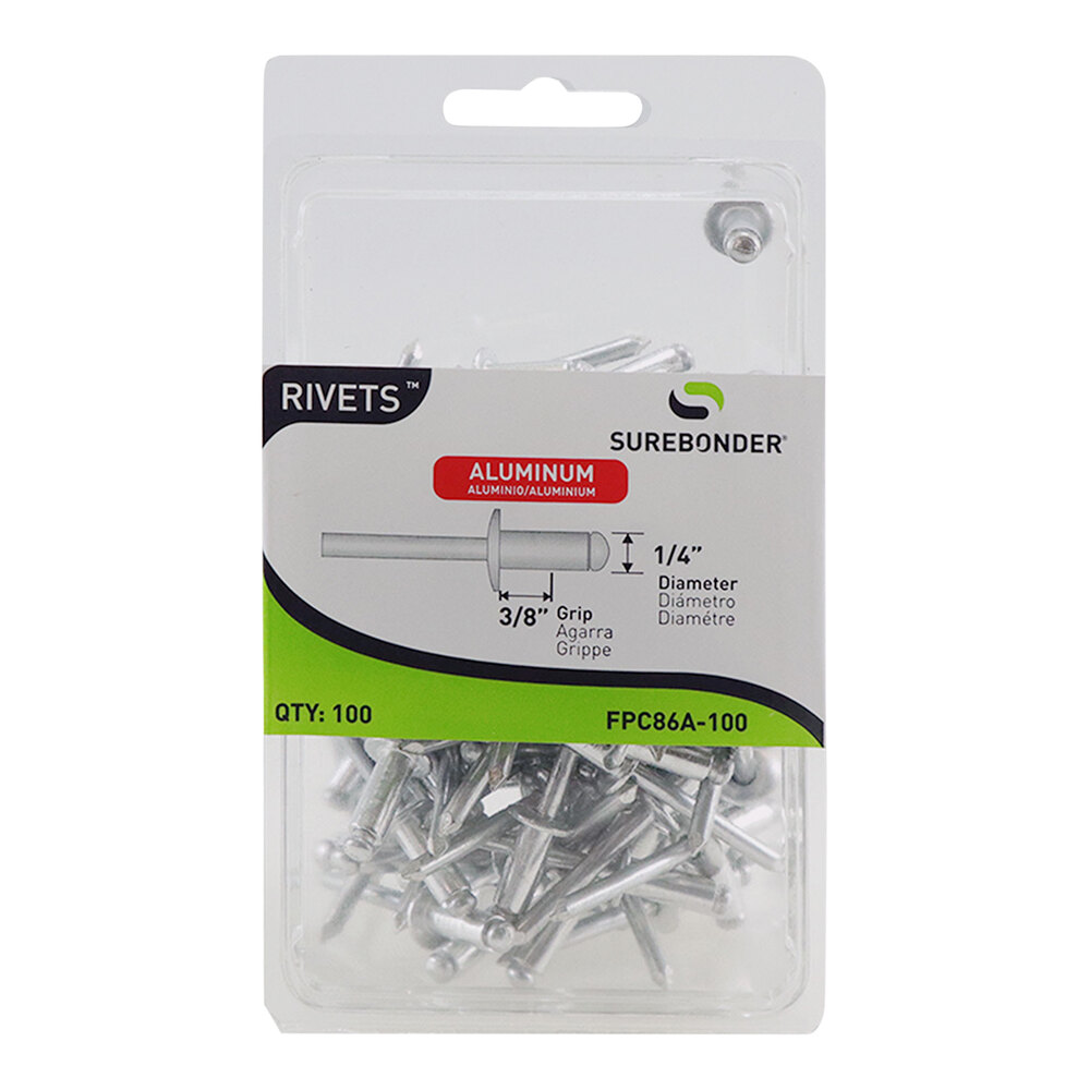 Surebonder 1/4" x 3/8" Light-Duty Aluminum Rivet 100-Count FPC86A-100 - 5/Case