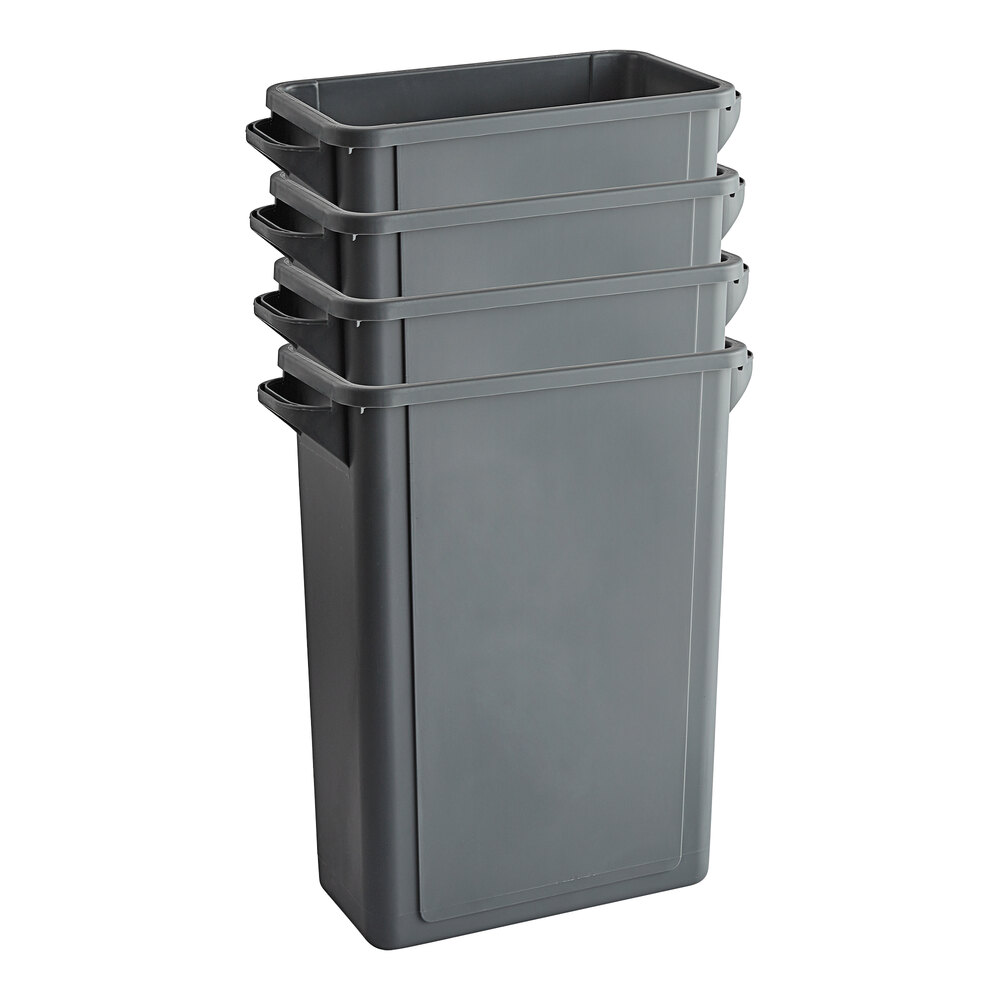 Lavex 16 Gallon Gray Slim Rectangular Trash Can - 4/Case