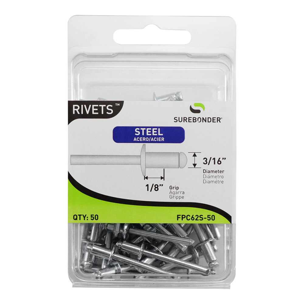 Surebonder 3/16" x 1/8" Heavy-Duty Steel Rivet 50-Count FPC62S-50 - 50/Case