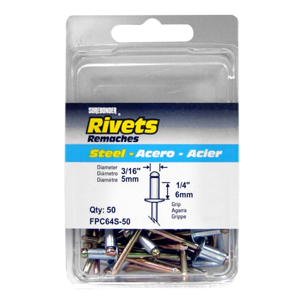 Surebonder 3/16" x 1/4" Heavy-Duty Steel Rivet 50-Count FPC64S-50 - 50/Case