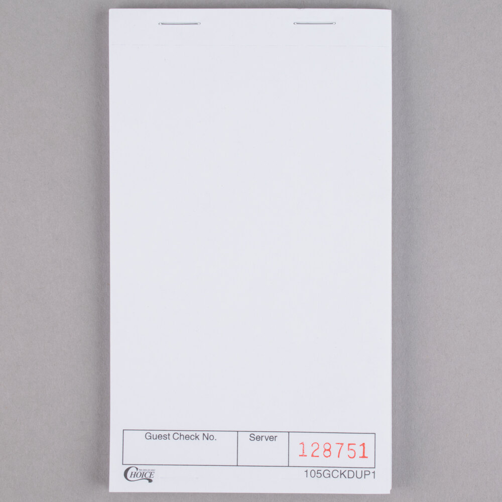 Choice 1 Part White Blank Guest Check with Carbon Sheet - 10/Pack