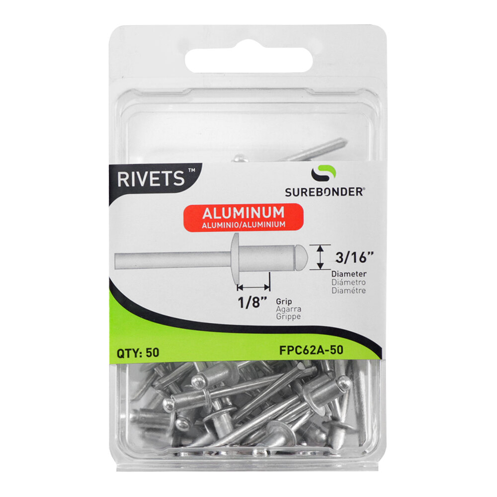 Surebonder 3/16" x 1/8" Light-Duty Aluminum Rivet 50-Count FPC62A-50 - 50/Case