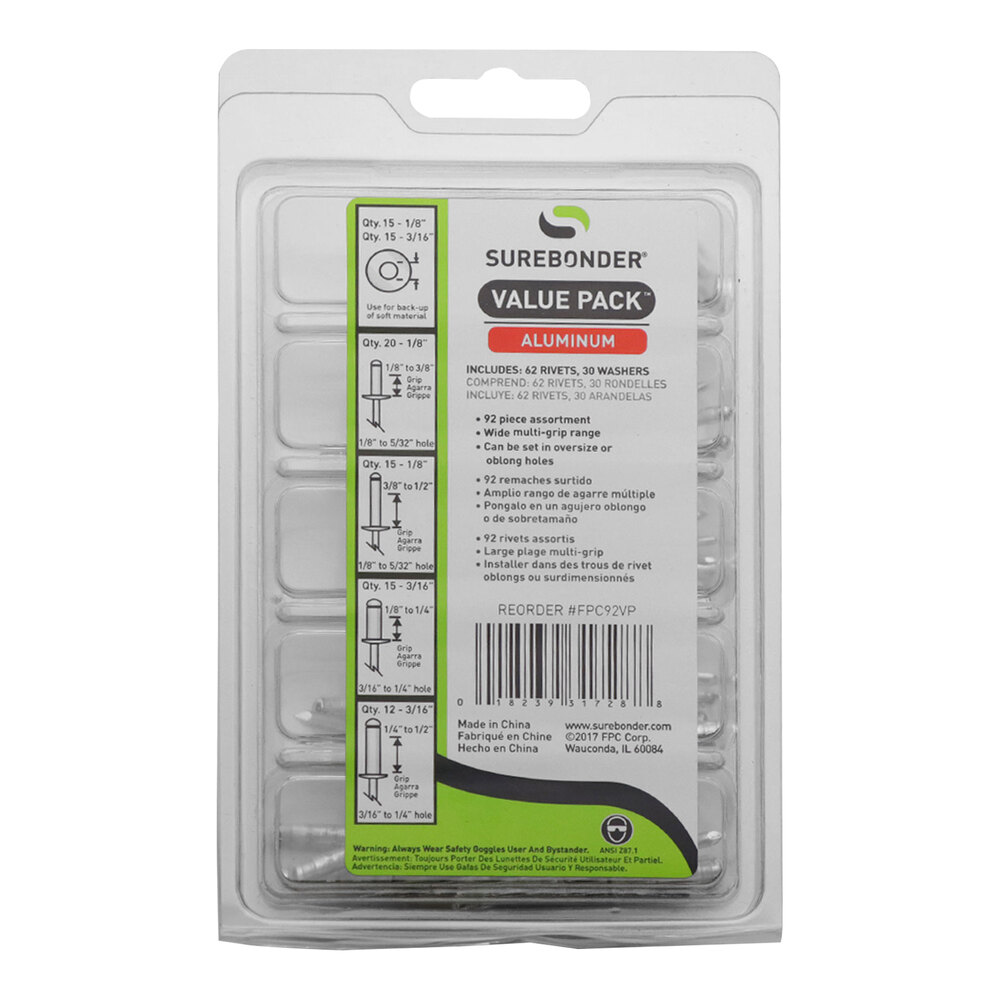 Surebonder 92-Piece Multi-Grip Rivet and Washer Variety Pack FPC92VP ...