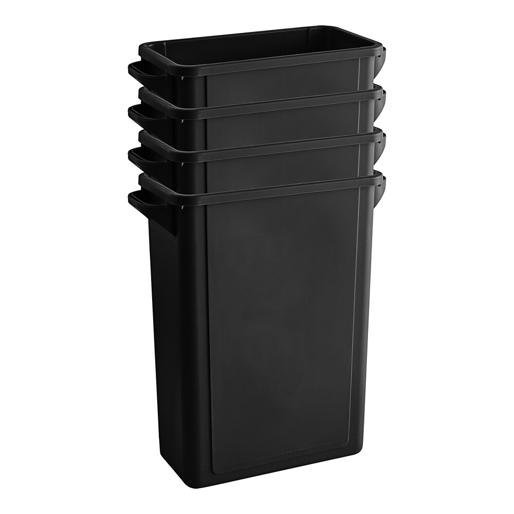 Lavex 16 Gallon Black Slim Rectangular Trash Can - 4/Case