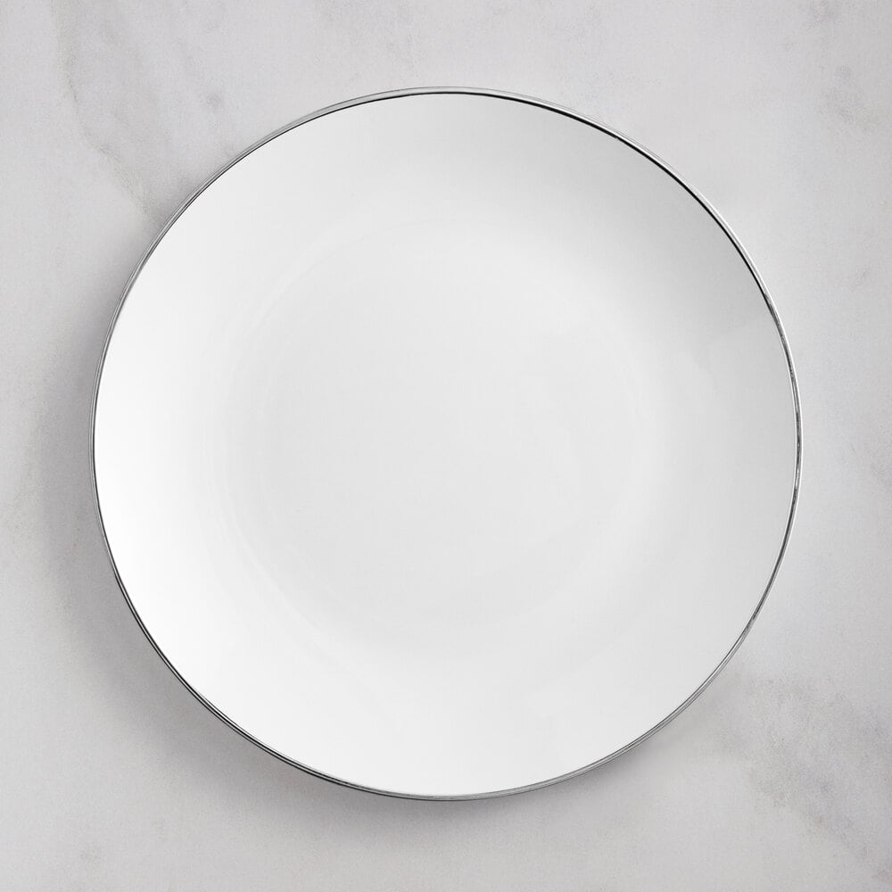 Visions Coupe Dynasty 10" White Round Plastic Plate with Silver Band ...