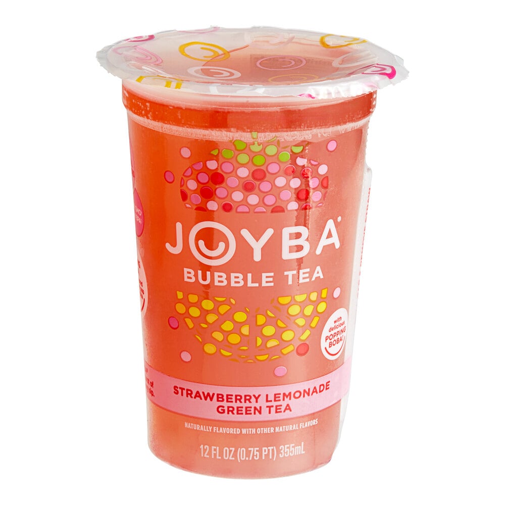 Joyba Ready-to-Drink Strawberry Lemonade Green Bubble Tea 12 oz. - 6/Case