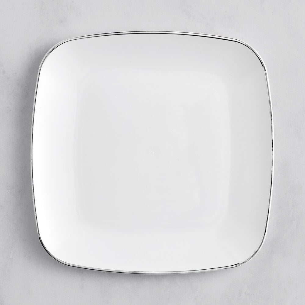 Visions Coupe Dynasty 6" White Square Plastic Plate with Silver Band ...