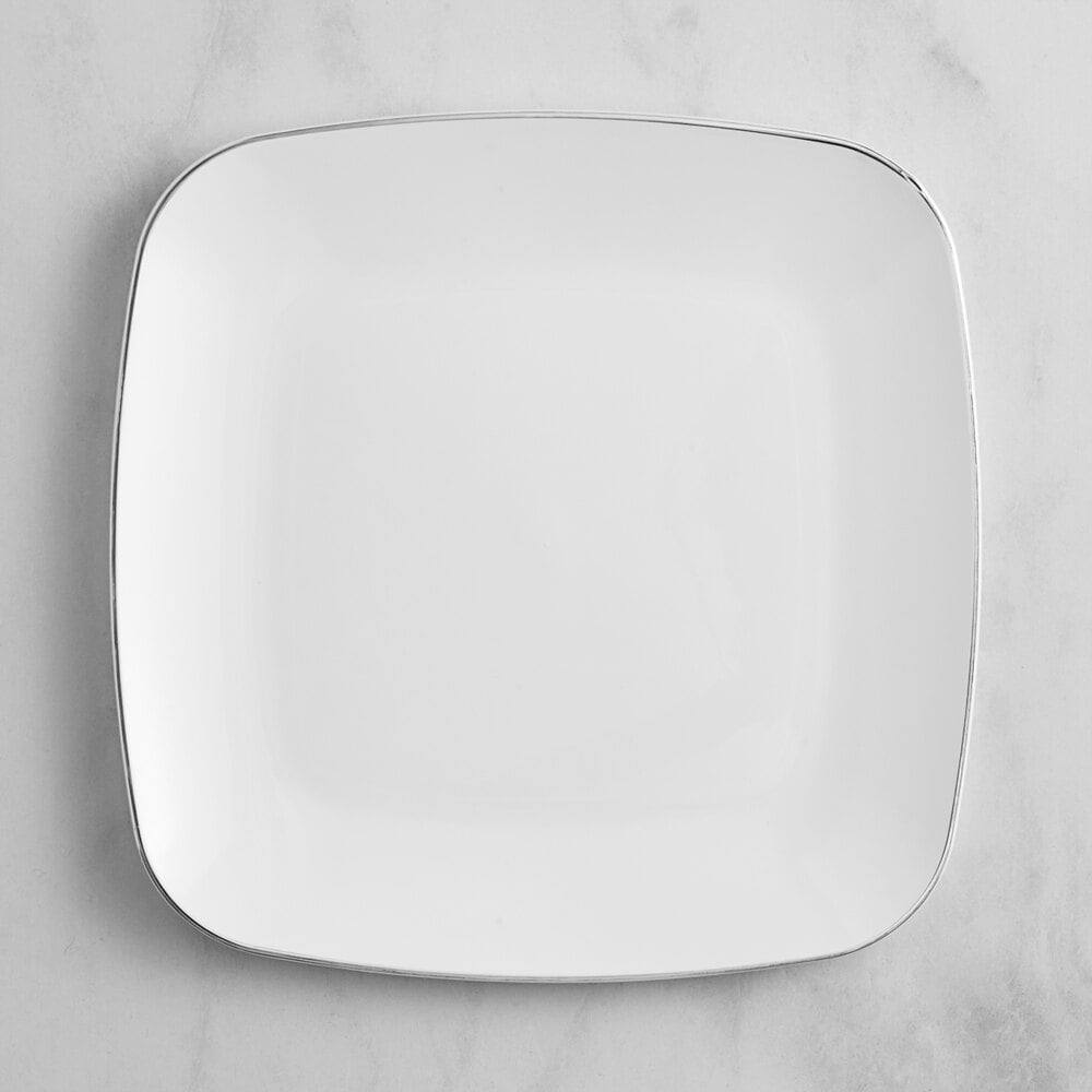 Visions Coupe Dynasty 10" White Square Plastic Plate with Silver Band ...