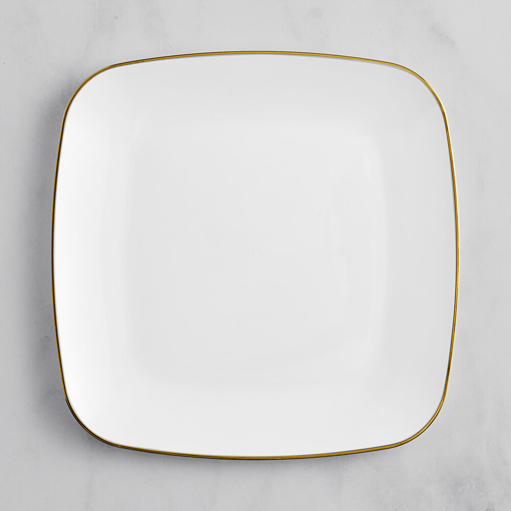Visions Coupe Dynasty 10" White Square Plastic Plate with Gold Band ...