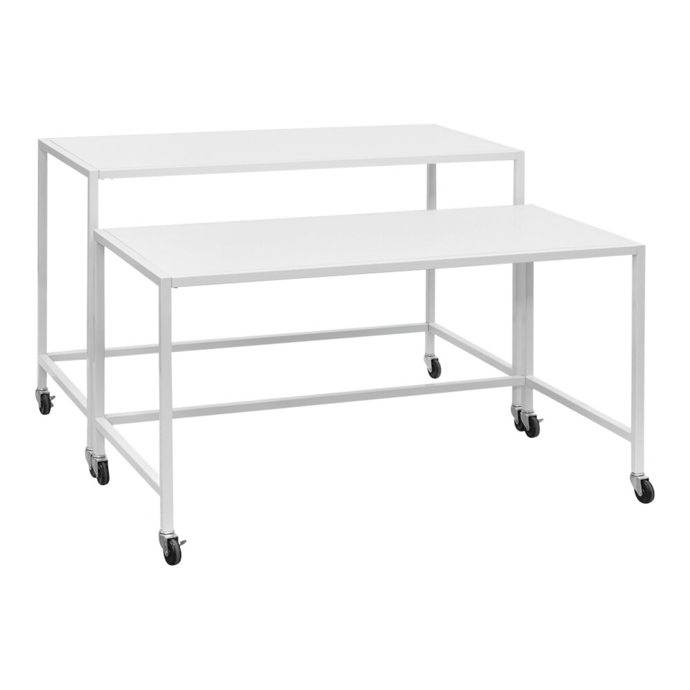 2-Piece White Melamine Mobile Nesting Display Table Set