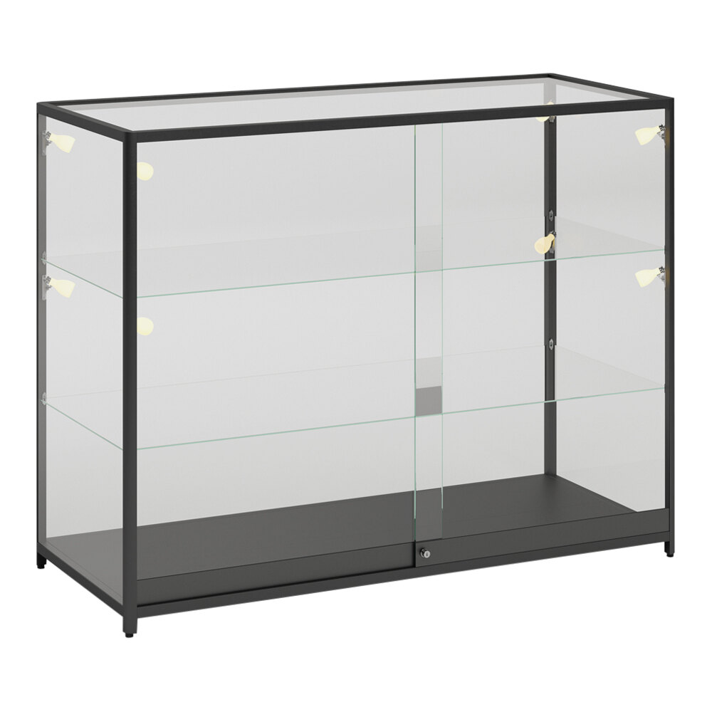 47 1/4" x 19 11/16" x 38" Glass 2-Shelf Display Showcase with LED ...